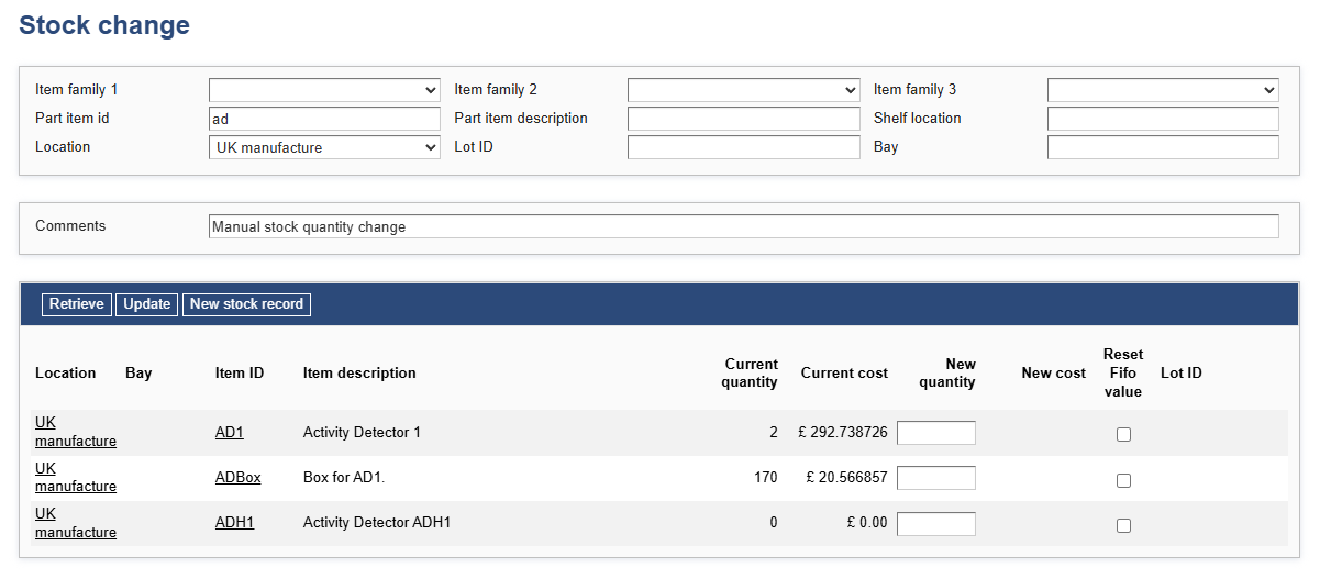 Stock Change – Manu Online Support